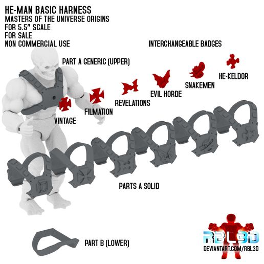 🦸 He-man basic Harness with diferent 6 badges for Motu Origins・ OBJ ...