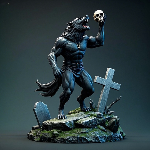 🐺 3248 Werewolf Howling with Skull - Minimalist Statue, witch, werewolf ...