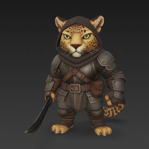 🎲 Jaguar Rogue - Chibi Fantasy Warrior DnD・ STL File for 3D printing・Cults