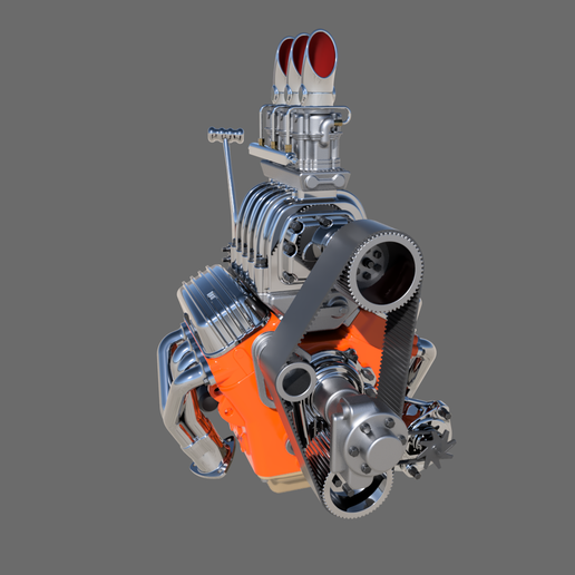 🚗 Cartoon V8 vintage engine・ OBJ File for ・Cults