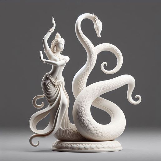 ♀️ 65 Ivory Serpent Dancer with Female Head - Indian Minimalist Statue ...