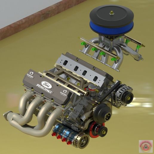 🚙 FORD FR9 EFI V8 NASCAR 358ci - ENGINE・ STL File for 3D printing・Cults