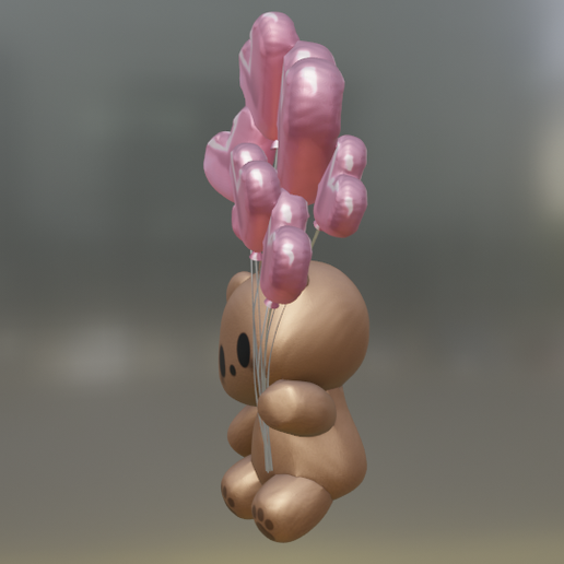 🧸 Cute Teddy with Heart Balloons・ OBJ File for 3D printing・Cults