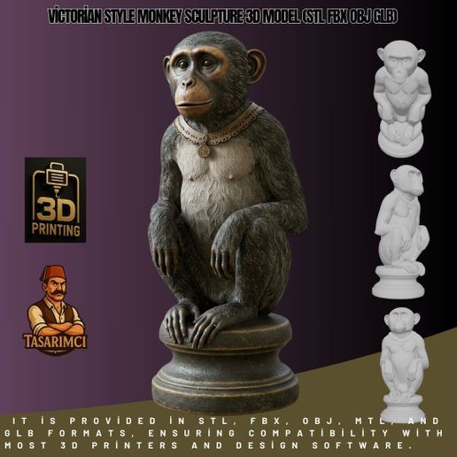 🐒 Victorian Style Monkey Sculpture 3D print model・ STL File for 3D ...