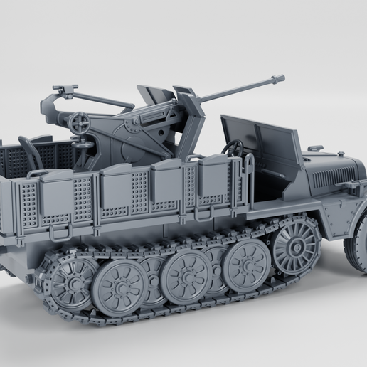 🇩🇪 Half-track Sd.Kfz.10/4 with 2cm Flak 30 + Crewmen (Germany, WW2)・ 3D ...