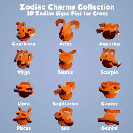 Archivo STL ZODIAC CHARMS SET: PERSONALIZABLE ZODIAC SIGNS JIBBITZ ...