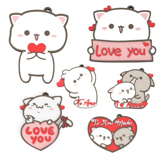 STL file Llavero Te amo Cat Kawai -pack 6 🐱 ・Template to download and ...