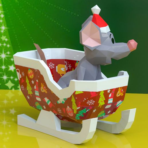 🎄 CHRISTMAS MOUSE SLEIGH・ 3D File for Papercraft & Origami・Cults