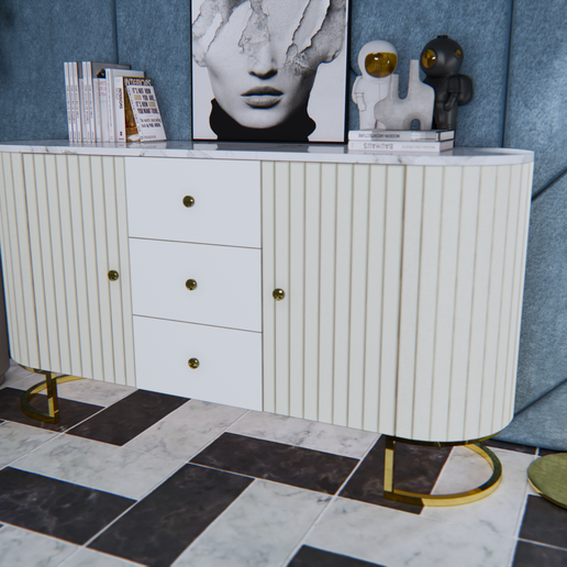 3D file Buffet minimalist 2 doors 3 drawer 🚪 ・3D print model to ...