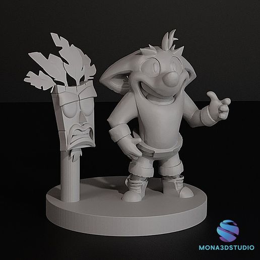 🦸 CRASH BANDICOOT Y MÁSCARA CHIBI 10 cm・Archivo STL para Impresión 3D・Cults