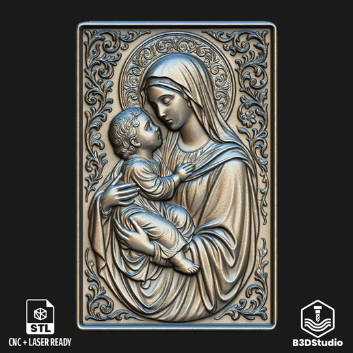 📁 Mother Mary Relief for CNC Laser and 3D Print STL File and 4K ...