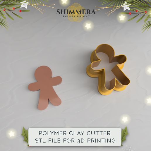 🎄 Christmas Gingerbread Man Polymer Clay Cutter・Free STL File for ・Cults