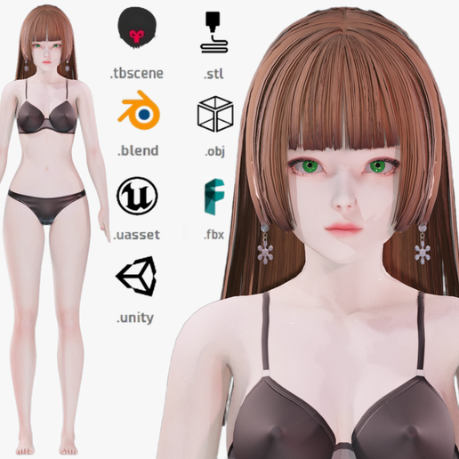 ♀️ Lingerie clothes 0012 - Rigged -Unreal - Unity - Blender - Animated - Realistic Female ...