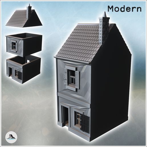 🏠 Multi-story house with damaged chimney and shutters (42) - Modern WW2 ...