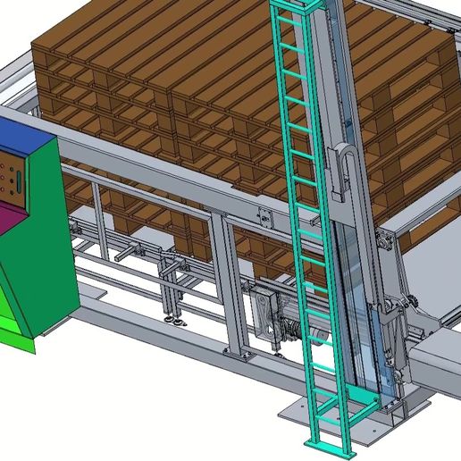 🪵 3D CAD Model, Pallet Loading-Unloading Machine for Wooden & Plastic ...