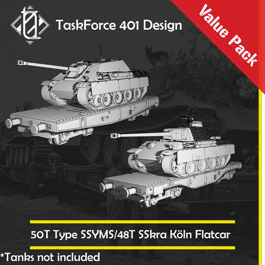 🪖 48T SSkra Köln Flatcar + 50T Type SSYMS Flatcar Bundle for Märklin ...