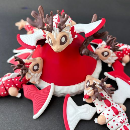 🎄 Christmas Elk Dragon and Egg | Flexi | Print In Place・ 3D File for 3D ...