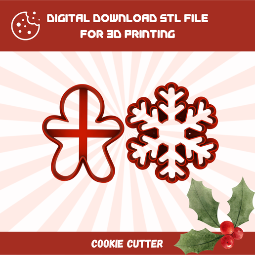 3D file Cutty Clay stl Xmas cookie cutters, gingerbread man and snowflake cutter stl file to ...
