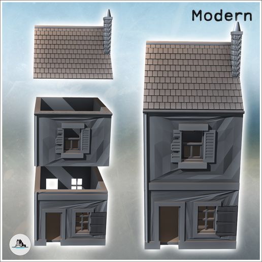 🏠 Multi-story house with damaged chimney and shutters (42) - Modern WW2 ...