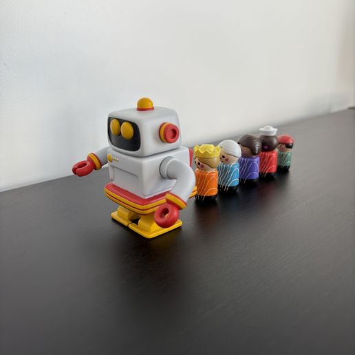 🤖 Robot and small wooden figures・ 3D File for 3D printing・Cults