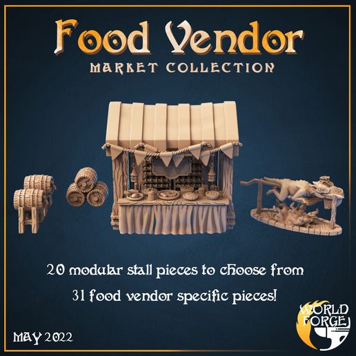 🎲 Food Vendor Market Stall・ 3D File for 3D printing・Cults