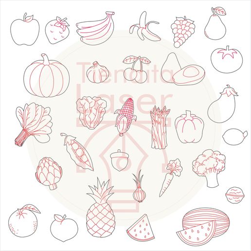 3D file Fruits and Vegetables - Vectors for laser cutting 🍎 ・3D ...