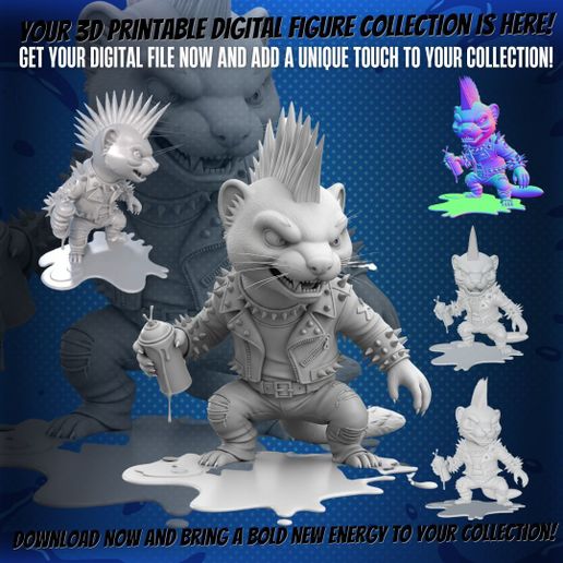 🧑‍🎨 Punk Weasel Figure – 3D Printable STL Model – Rebellious Graffiti ...