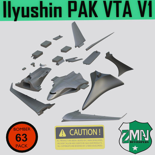 STL 文件Ilyushin PAK VTA (4 IN 1) V1 🛩️ ・可下载的 3D 打印模型・Cults