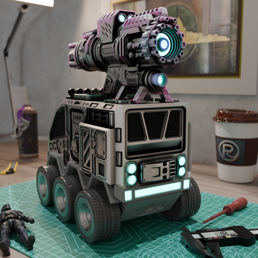 🚐 Sci-Fi Combat Van 3D Print・Free 3D File for 3D printing・Cults