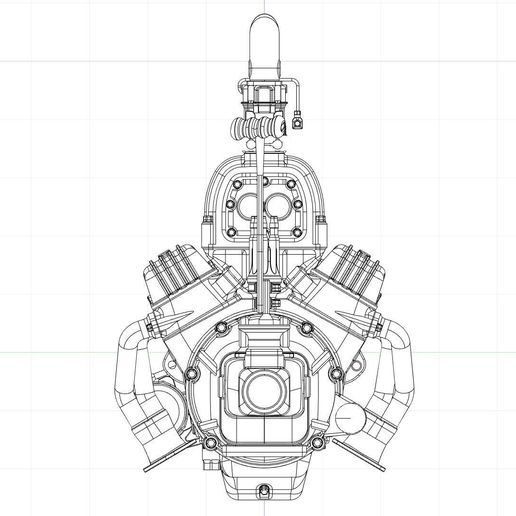 🚗 Cartoon V8 vintage engine・ OBJ File for ・Cults