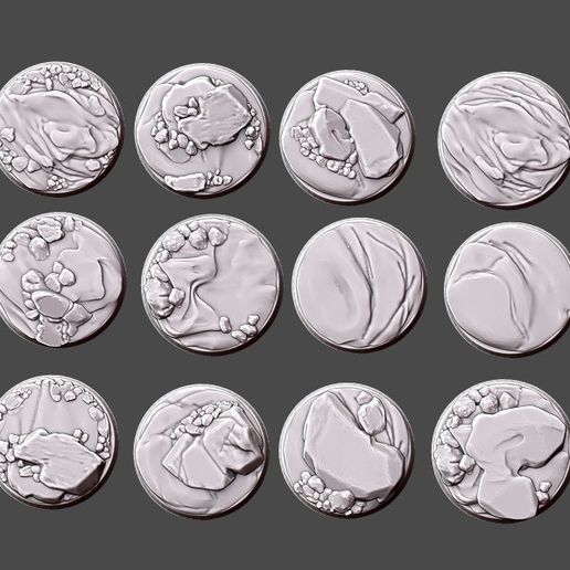 🎲 Textured bases - Sand & stone - 12x32mm bases・ STL File for ・Cults
