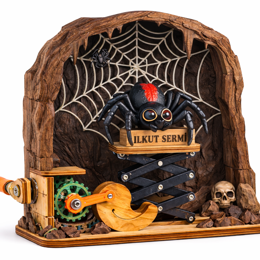 🕷️ Mechanical Spider Scissor Lift Automaton・ STL File for 3D printing・Cults
