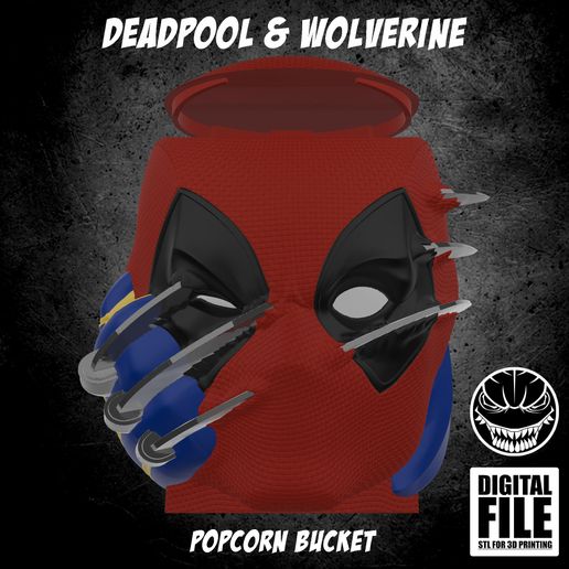 🍿 DEADPOOL & WOLVERINE - POPCORN BUCKET・ STL File for 3D printing・Cults