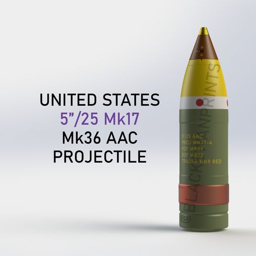 🔫 WW2 United States 127mm 5"/25 Mk 36 AAC Projectile・ 3D File for 3D ...