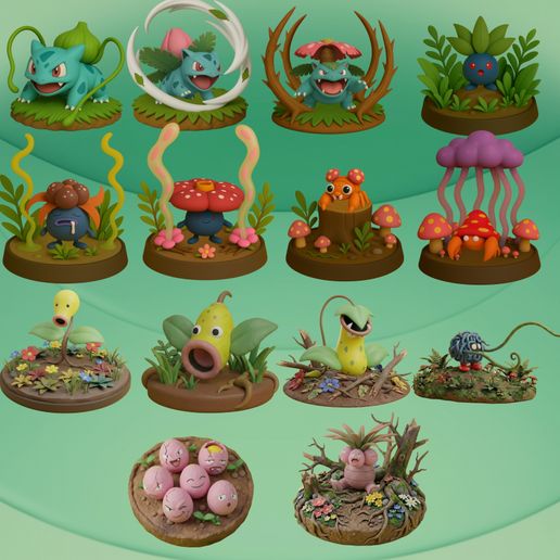 🐉 Pokemon Battle Style 2.0 – Kanto Grass Type Pack・Archivo STL para ...