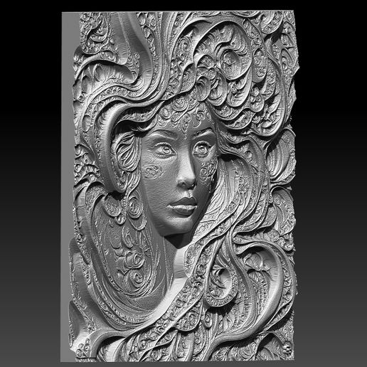 STL file "Ethereal Flow: Ornamental Female Portrait Relief" ♀️ (OBJ)・3D ...