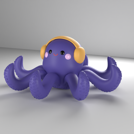 🐙 Kawaii style Octopus /Octo with headphones・ STL File for ・Cults