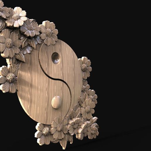 STL file Yin Yang and flowers CNC ☯️ ・3D print model to download・Cults