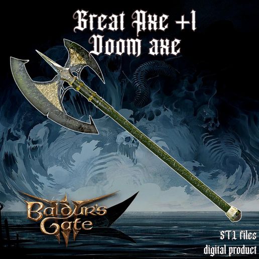 🪓 Fantasy Bloodsoaked Great Axe Baldurs Gate 3・ 3D File for ・Cults