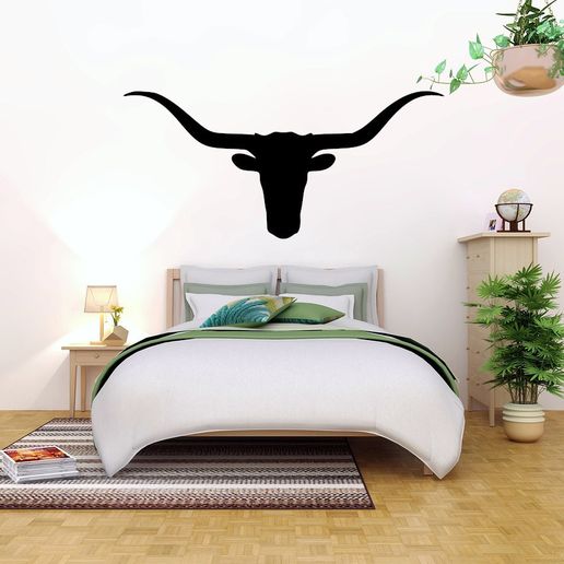 🐂 Wall decoration Bull Longhorn texas・ STL File for 3D printing and CNC ...