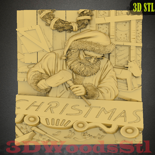 🎅 Santa Claus carpenter stl,3D stl model relief wall decor, CNC Router ...