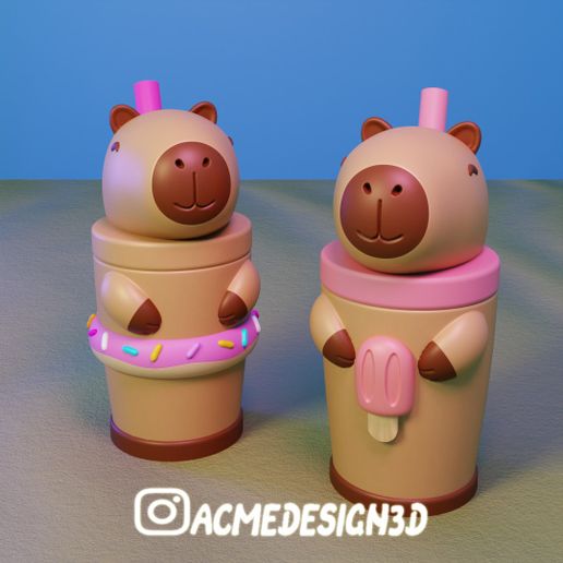 Archivo STL vaso capybara dona y helado 🍽️ ・Objeto de impresión 3D para ...