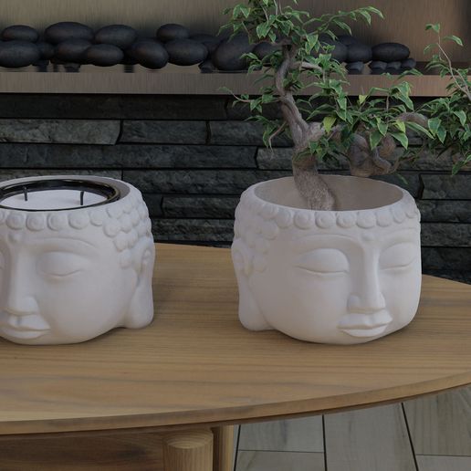 OBJ file Buddha-Head-Planter-Pot-Statue-Candle-Holder 🪴 ・3D print ...