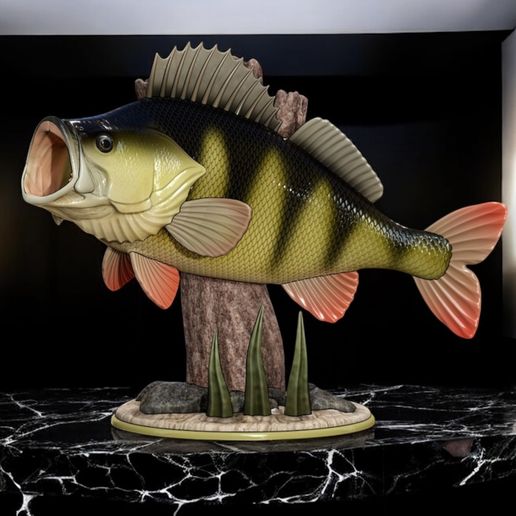 🗿 perca europea / Perca fluviatilis en movimiento escultura submarina ...