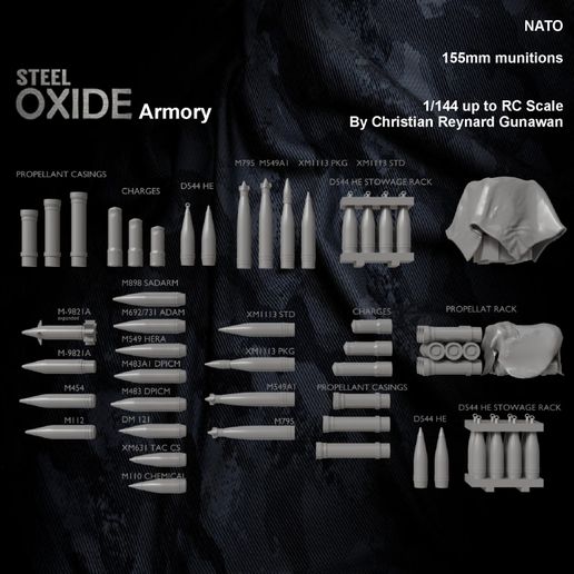 💣 NATO 155 mm munitions set for miniature・ STL File for 3D printing・Cults