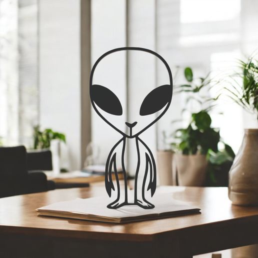 👽 Alien Line Art - Desktop Line Art・ OBJ file for 3D printing・Cults