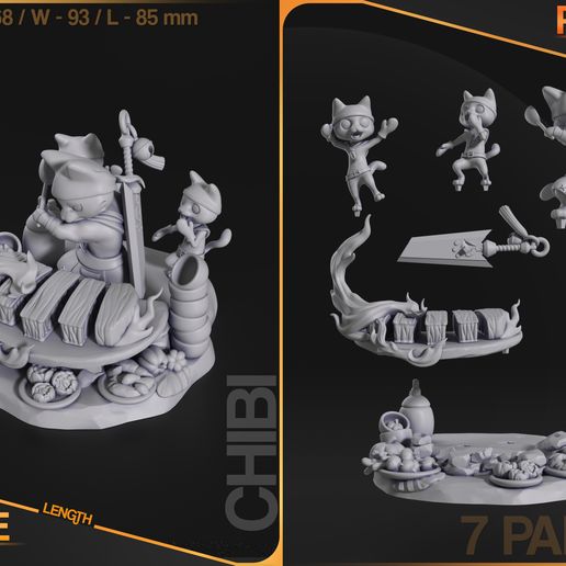 👩‍🍳 Chibi Meowscular Chef - Monster Hunter・ 3D File for 3D printing・Cults