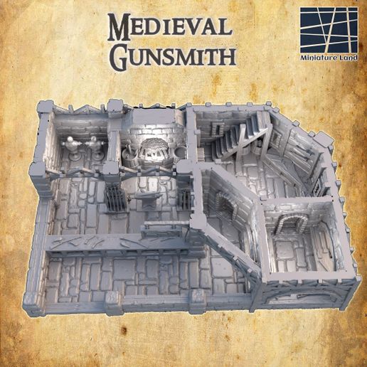 🎲 Medieval Gunsmith 28 mm Tabletop Terrain・ STL File for 3D printing・Cults