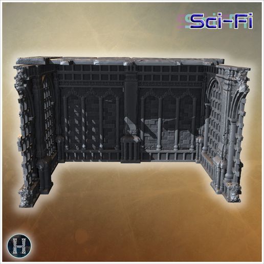 🔮 Large stone wall section featuring arched iron portcullis (4 ...