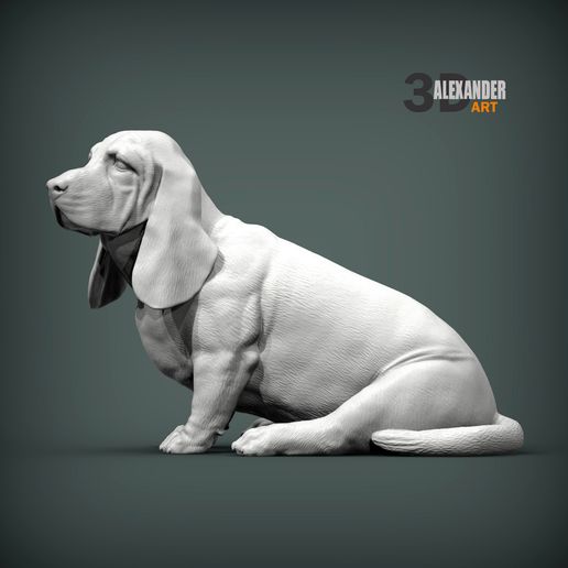 STL file Basset Hound sitting 3D printed model 🐕 (OBJ)・3D print design ...